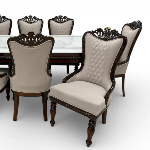 Luxury Royal 6 Seater Dining Table Set with Hand-Carved Upholstered ...